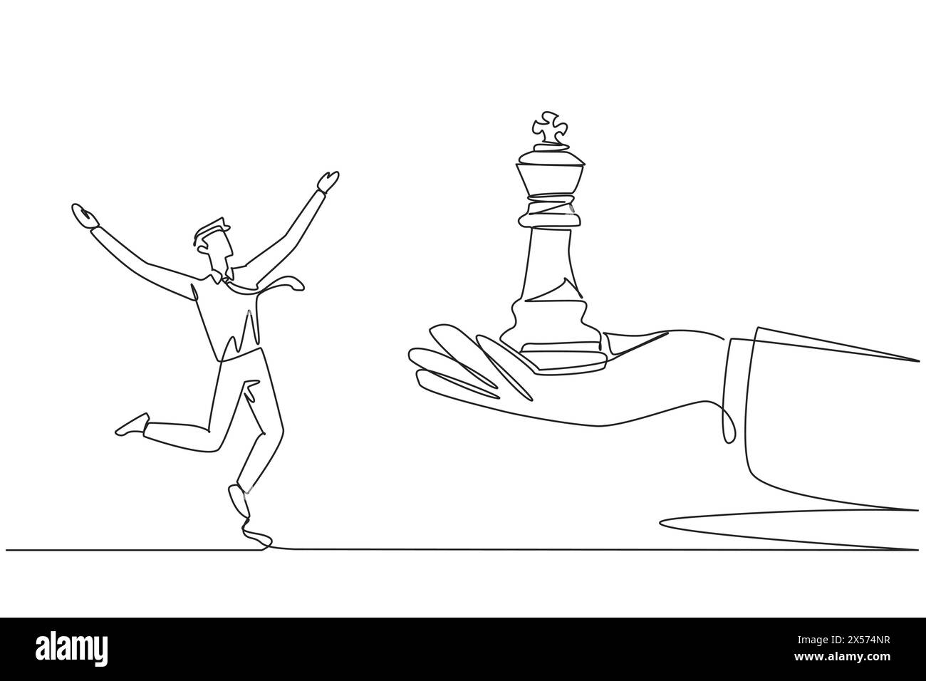 Single continuous line drawing businessman was excited to get king's ...