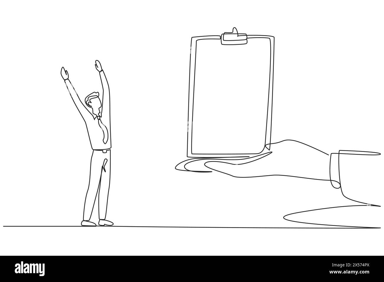 Continuous one line drawing the businessman was excited to get the ...