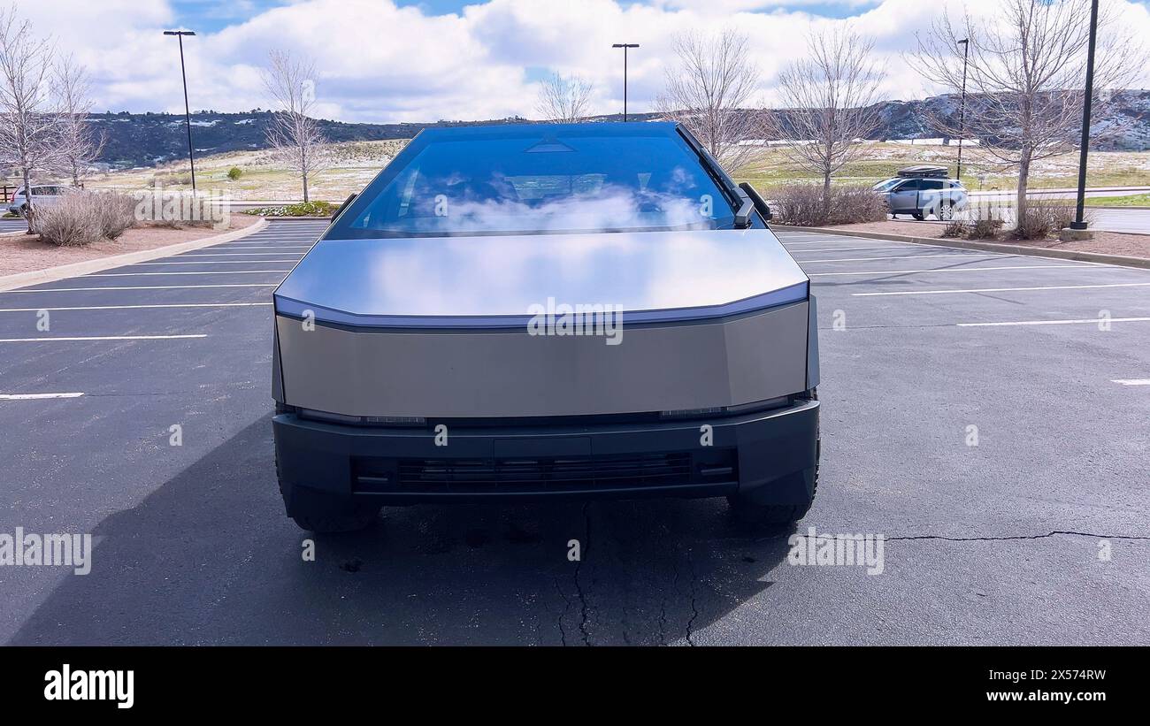 Front View of a Tesla Cybertruck in an Outdoor Parking Lot Stock Photo ...