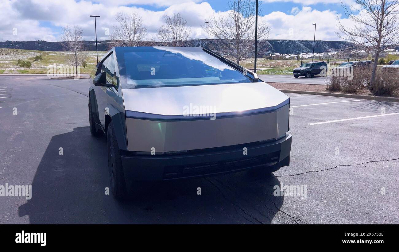Front View of a Tesla Cybertruck in an Outdoor Parking Lot Stock Photo ...