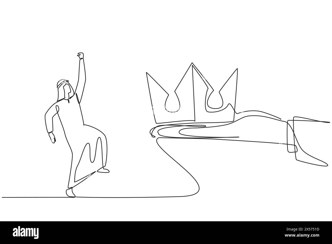 Single continuous line drawing Arabian businessman happy to get the ...