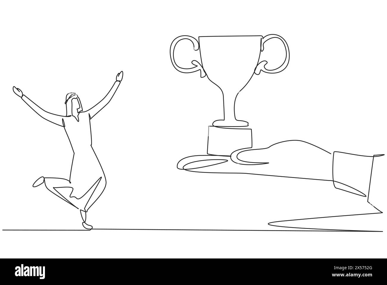 Single one line drawing young Arabian businessman happy to get the ...