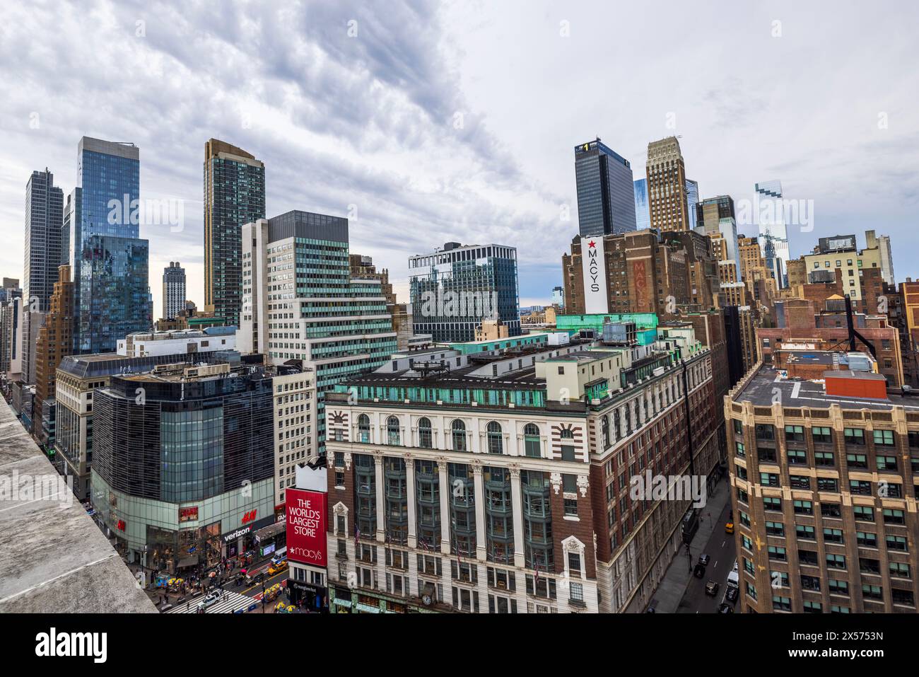 Beautiful aerial view of the skyscrapers and Macy's department store at ...