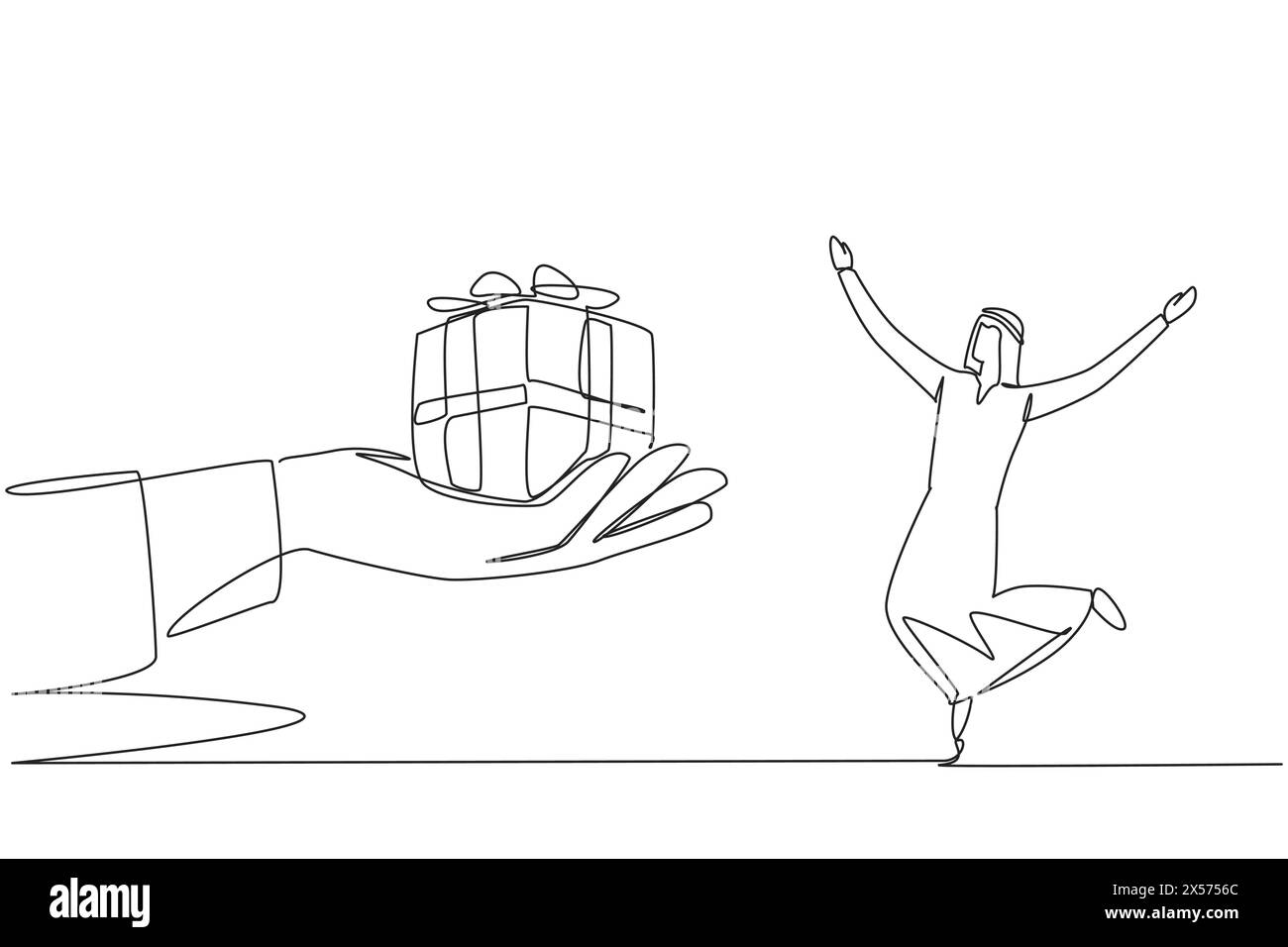 Single one line drawing young Arabian businessman excited to get the ...