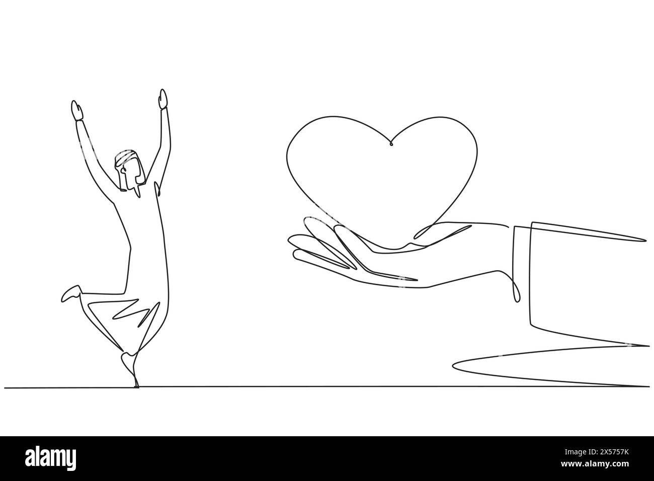 Single one line drawing young Arabian businessman is happy to get love ...