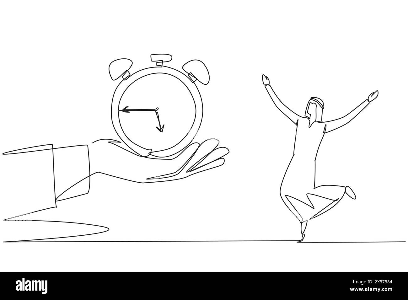 Continuous one line drawing young Arabian businessman excited to get ...