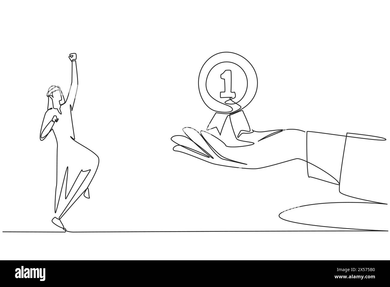 Continuous one line drawing Arabian businessman was happy to get reward ...