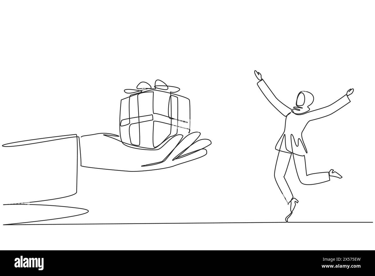 Single one line drawing young Arabian businesswoman excited to get the ...