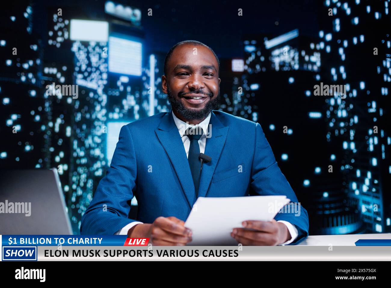 Newscaster talks about elon musk donating billions to charity ...