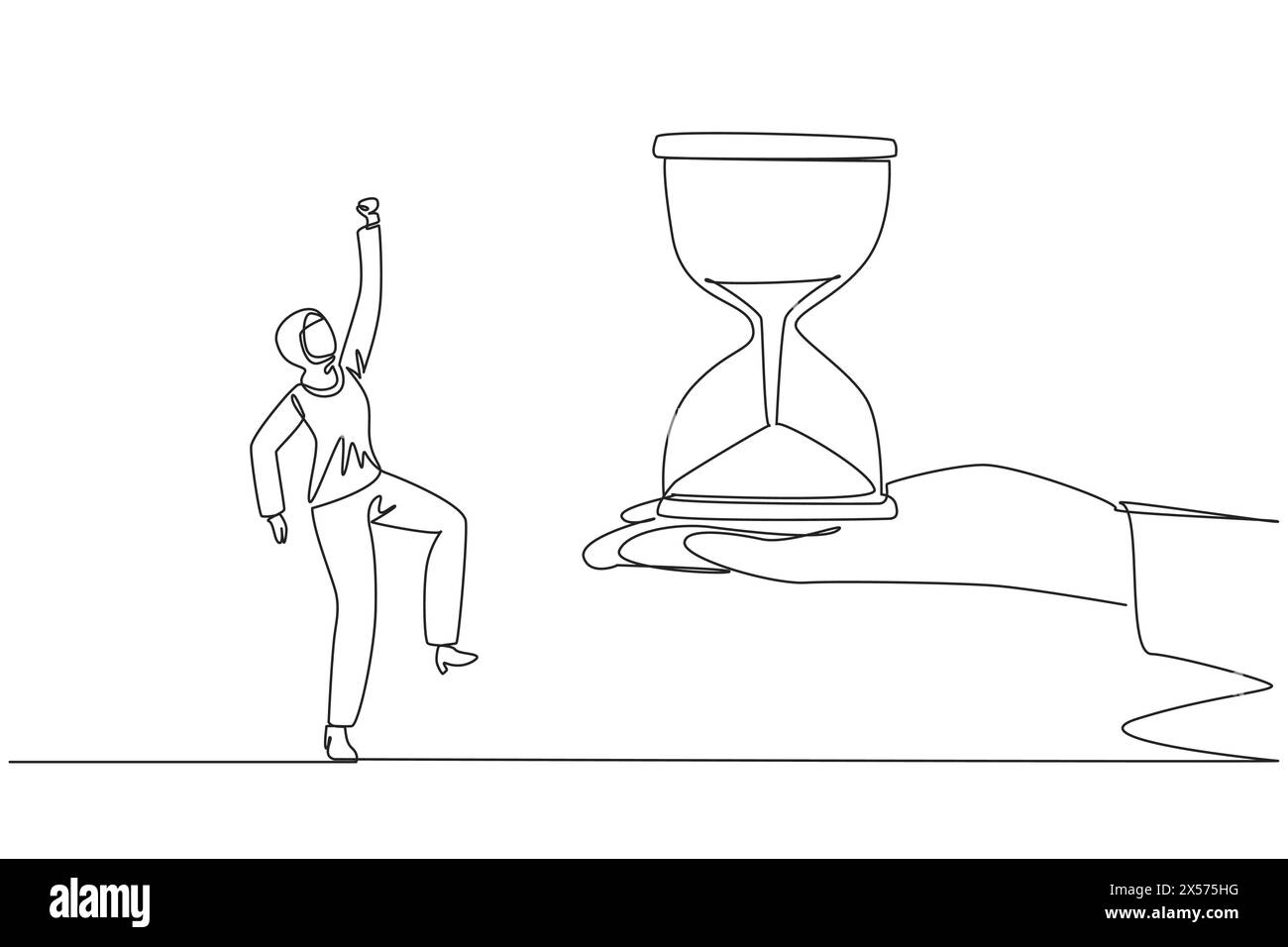 Single one line drawing Arabian businesswoman excited to get the ...