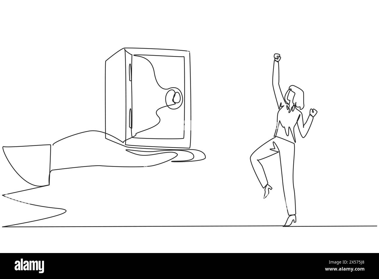 Single continuous line drawing the businesswoman was excited to get a ...