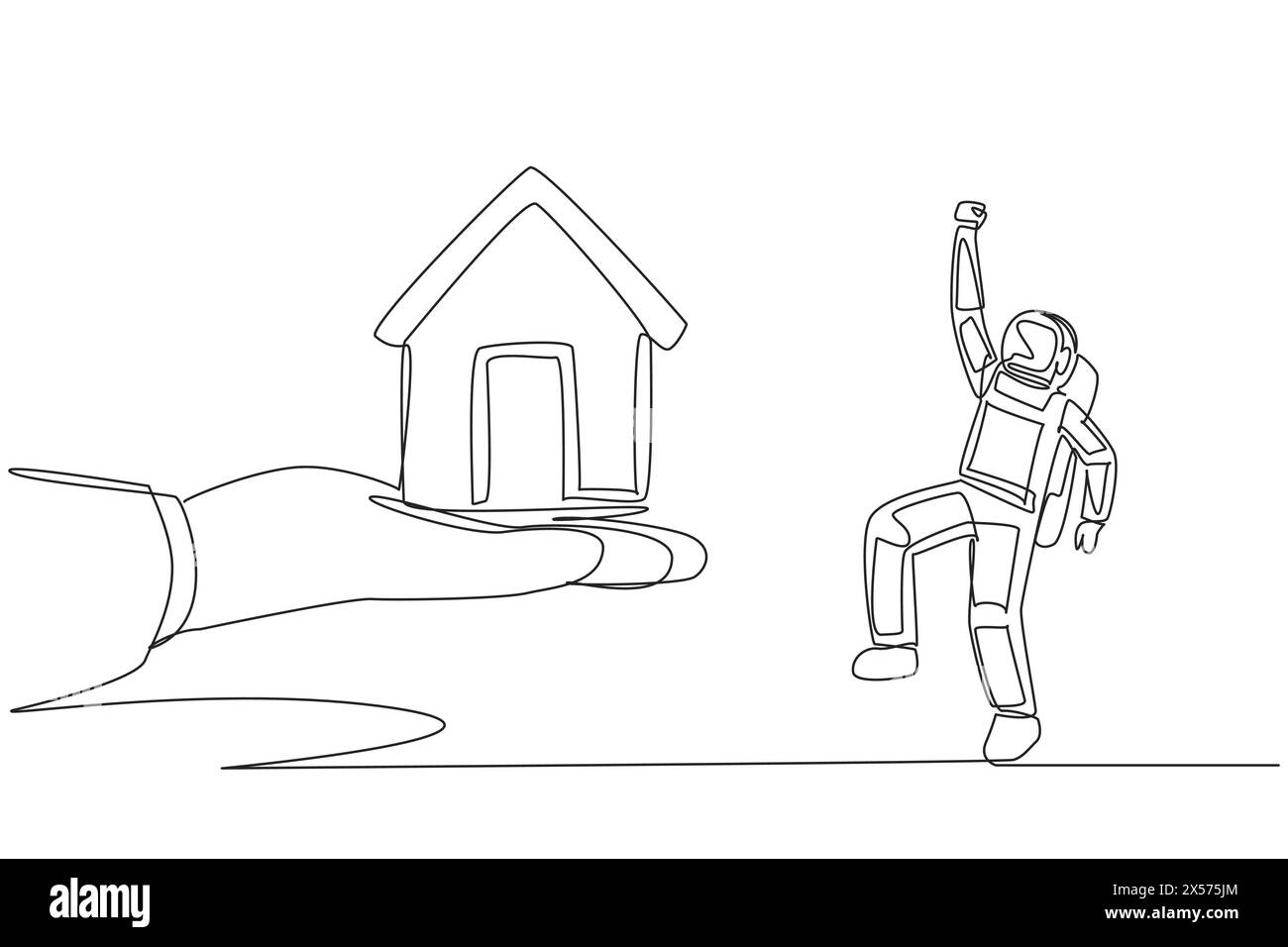 Continuous one line drawing the astronaut excited to get a miniature ...