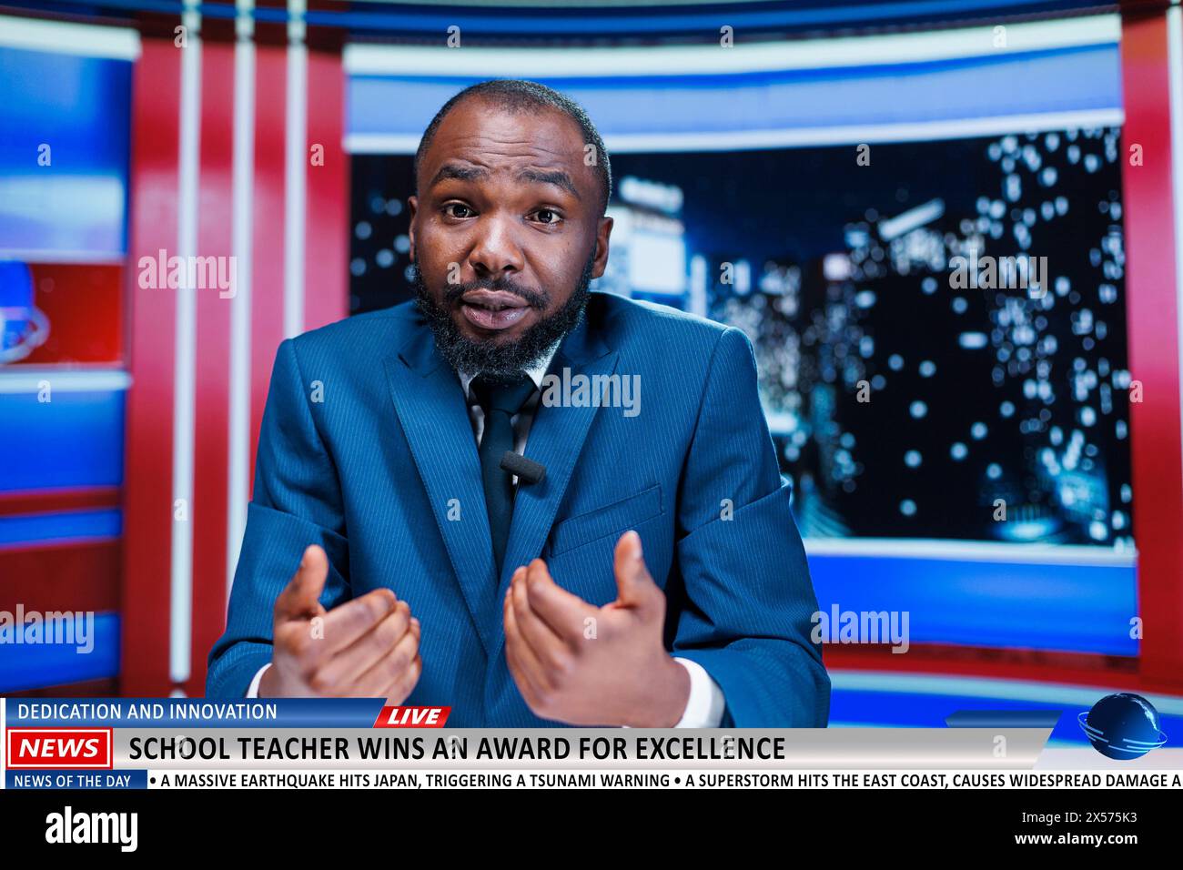 Reporter announces teacher winning award for ingenuity in news studio ...