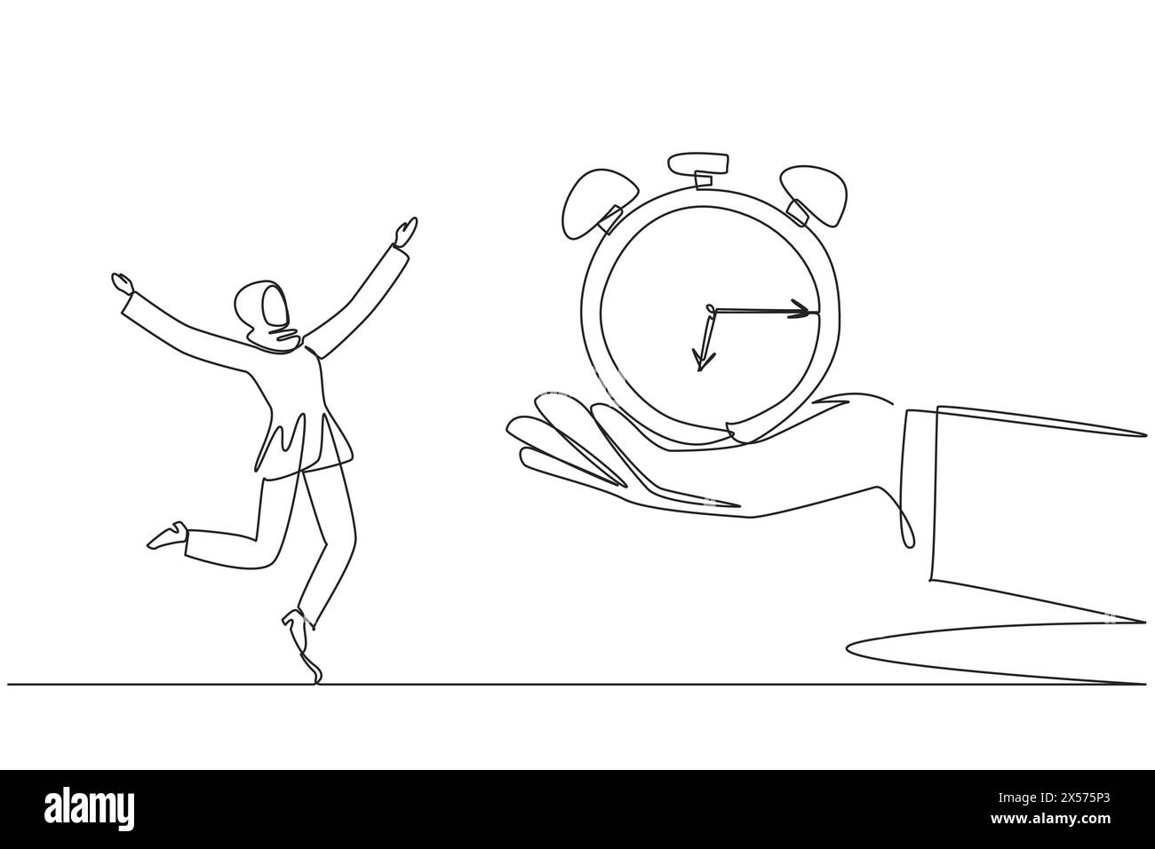 Single one line drawing young Arabian businesswoman excited to get ...