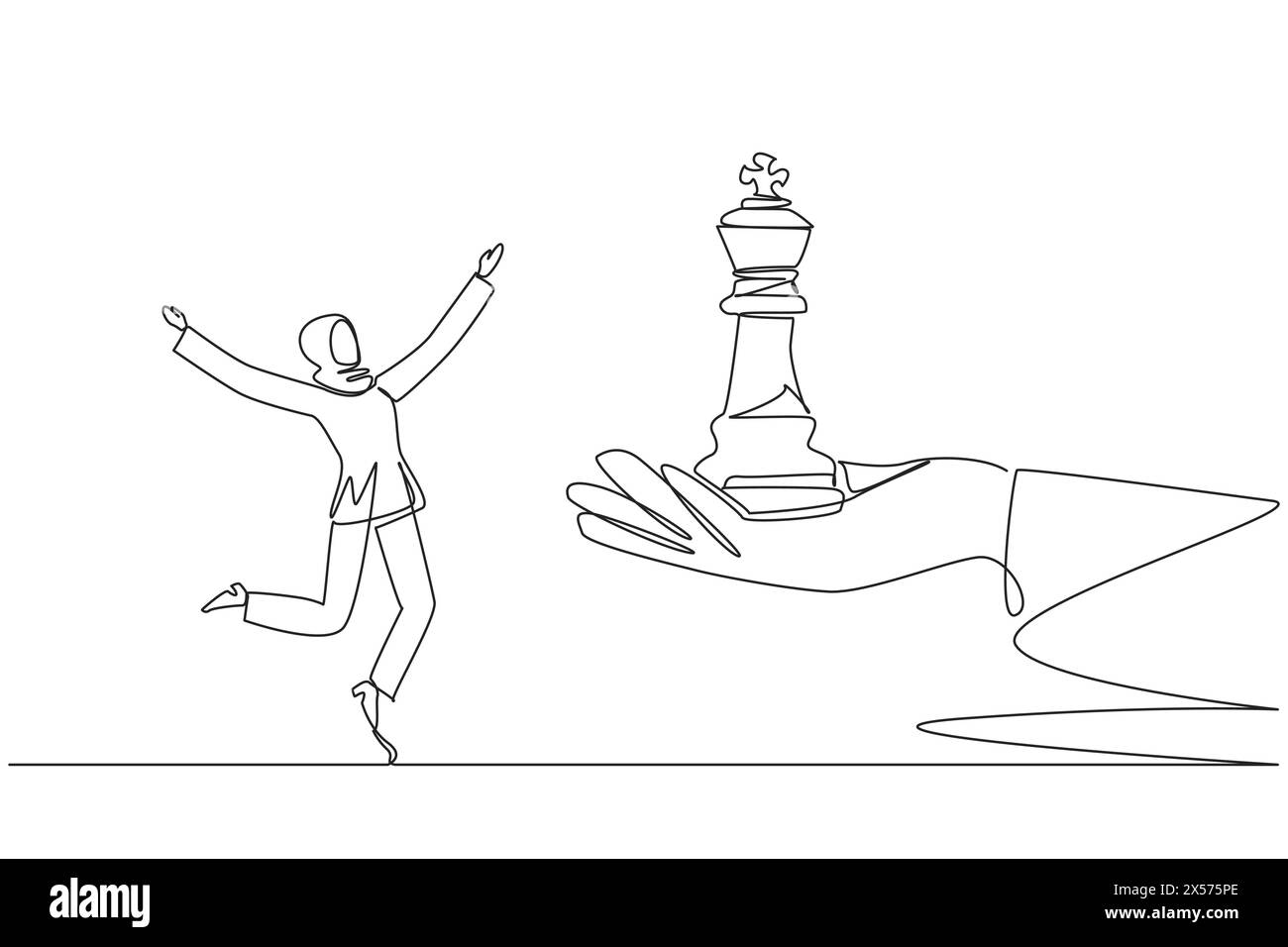 Single continuous line drawing young Arabian businesswoman excited to ...