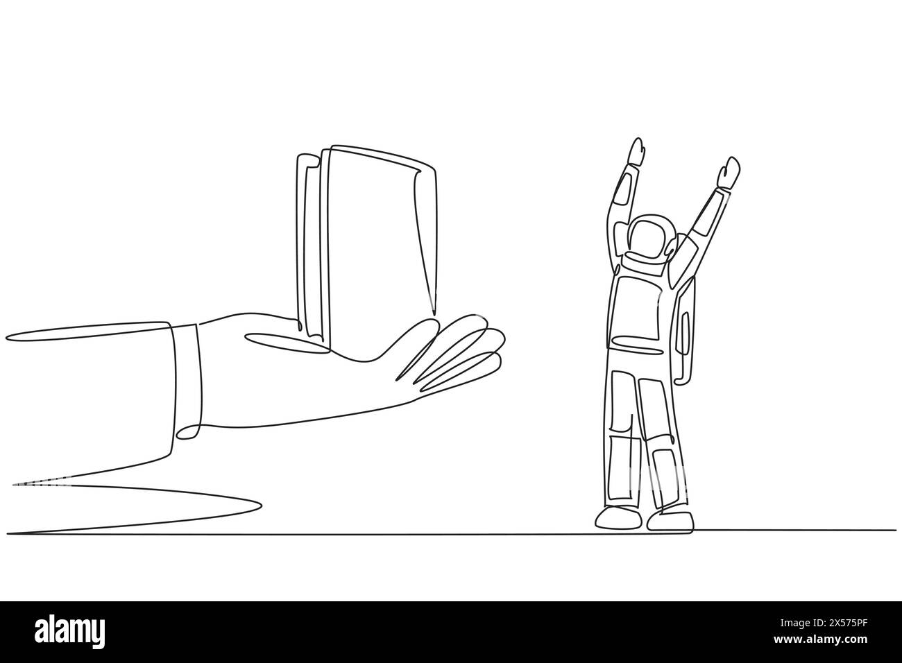 Single continuous line drawing the astronaut was excited to get a ...