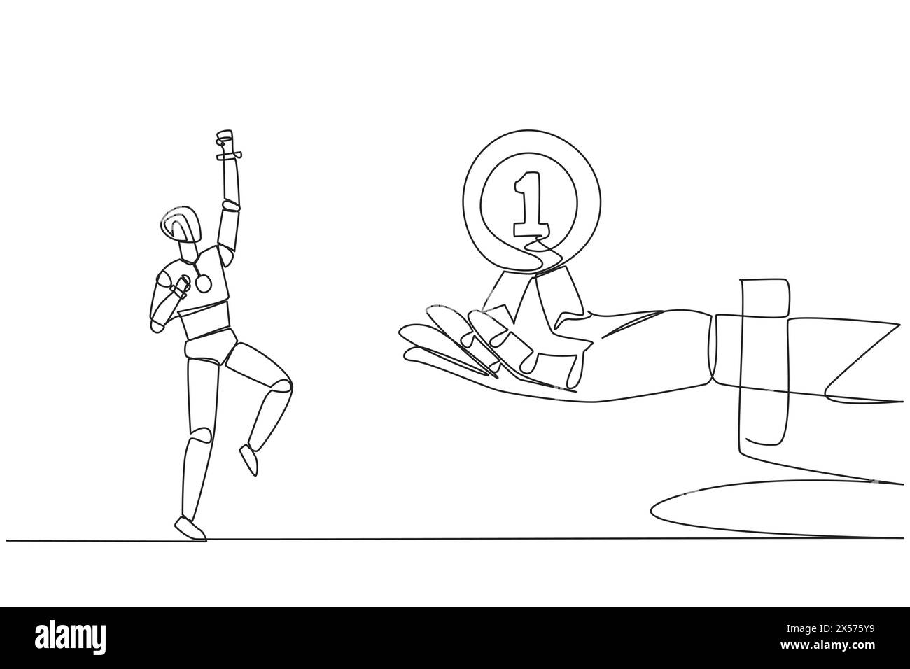 Continuous one line drawing a smart robot was happy to get medal award ...