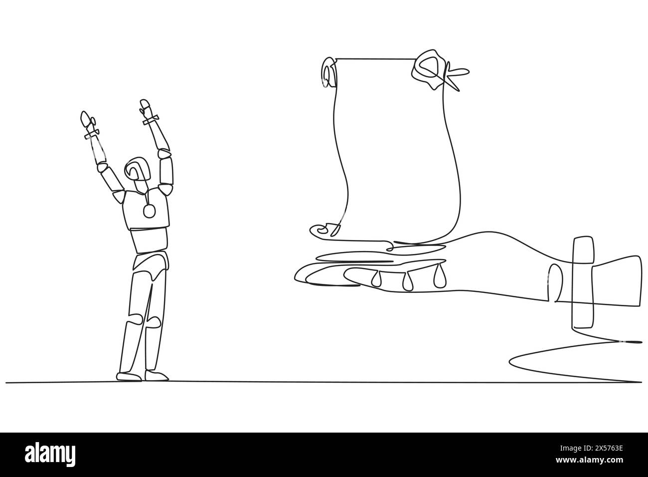 Continuous one line drawing robot was excited to get roll of stamped ...