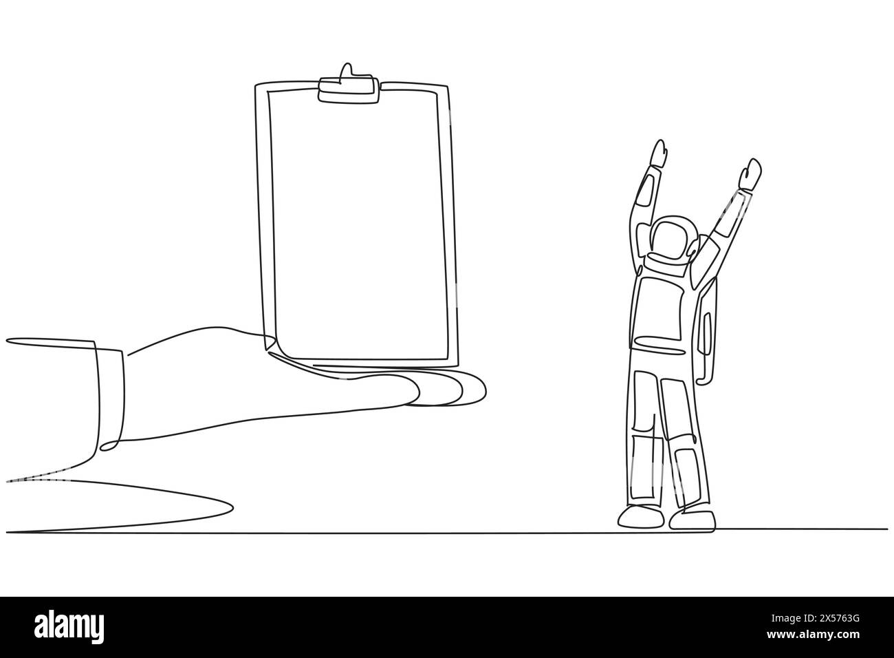 Continuous one line drawing the astronaut was excited to get the ...