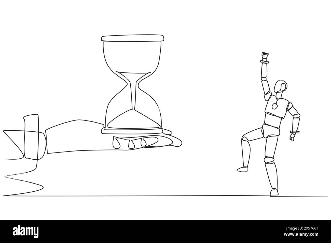 Continuous one line drawing a robot excited to get the hourglass from ...