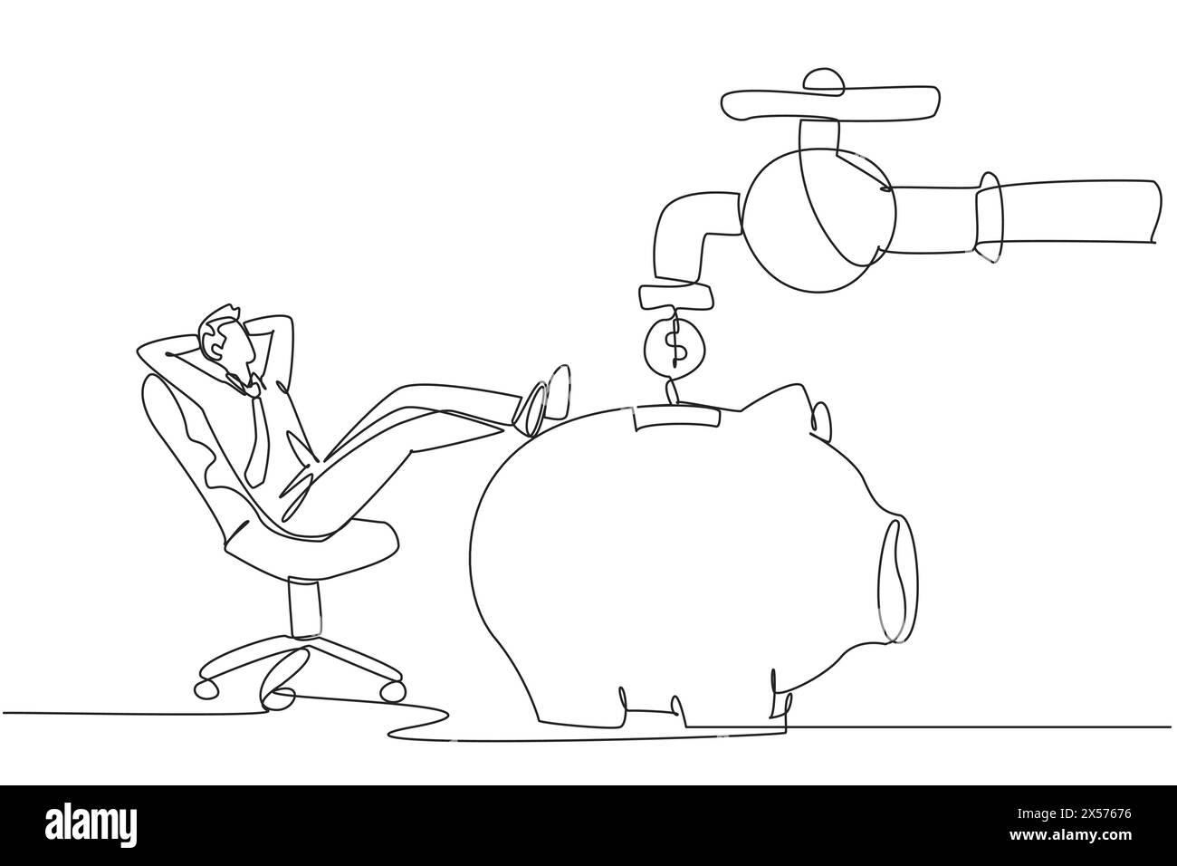 Single continuous line drawing businessman sit relax on chair to see ...