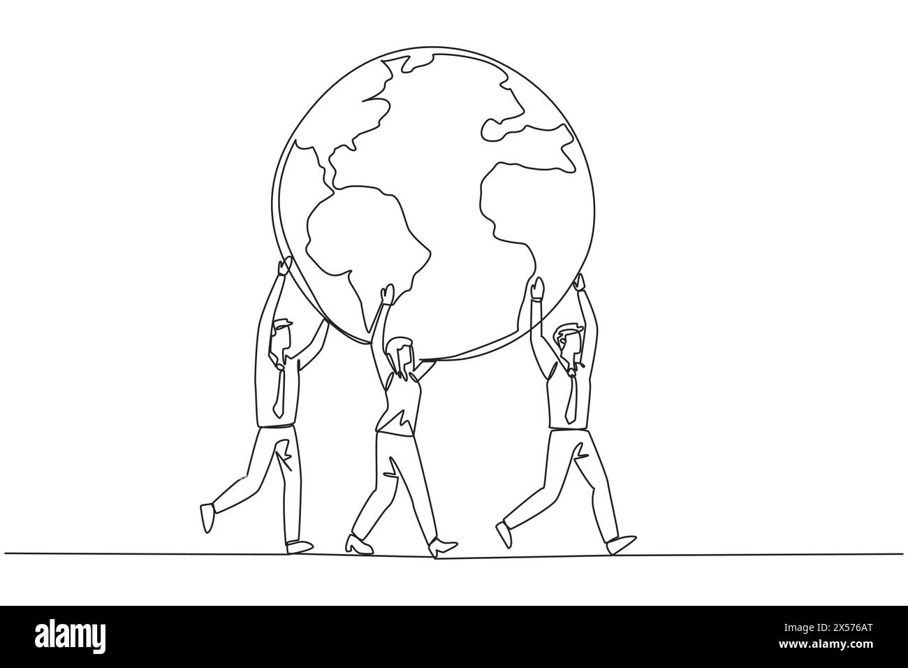 Single continuous line drawing group of businessmen and businesswoman ...