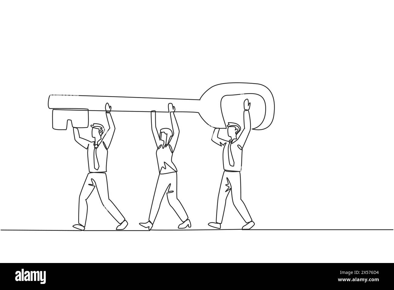 Single one line drawing a group of businessmen and businessmen work ...