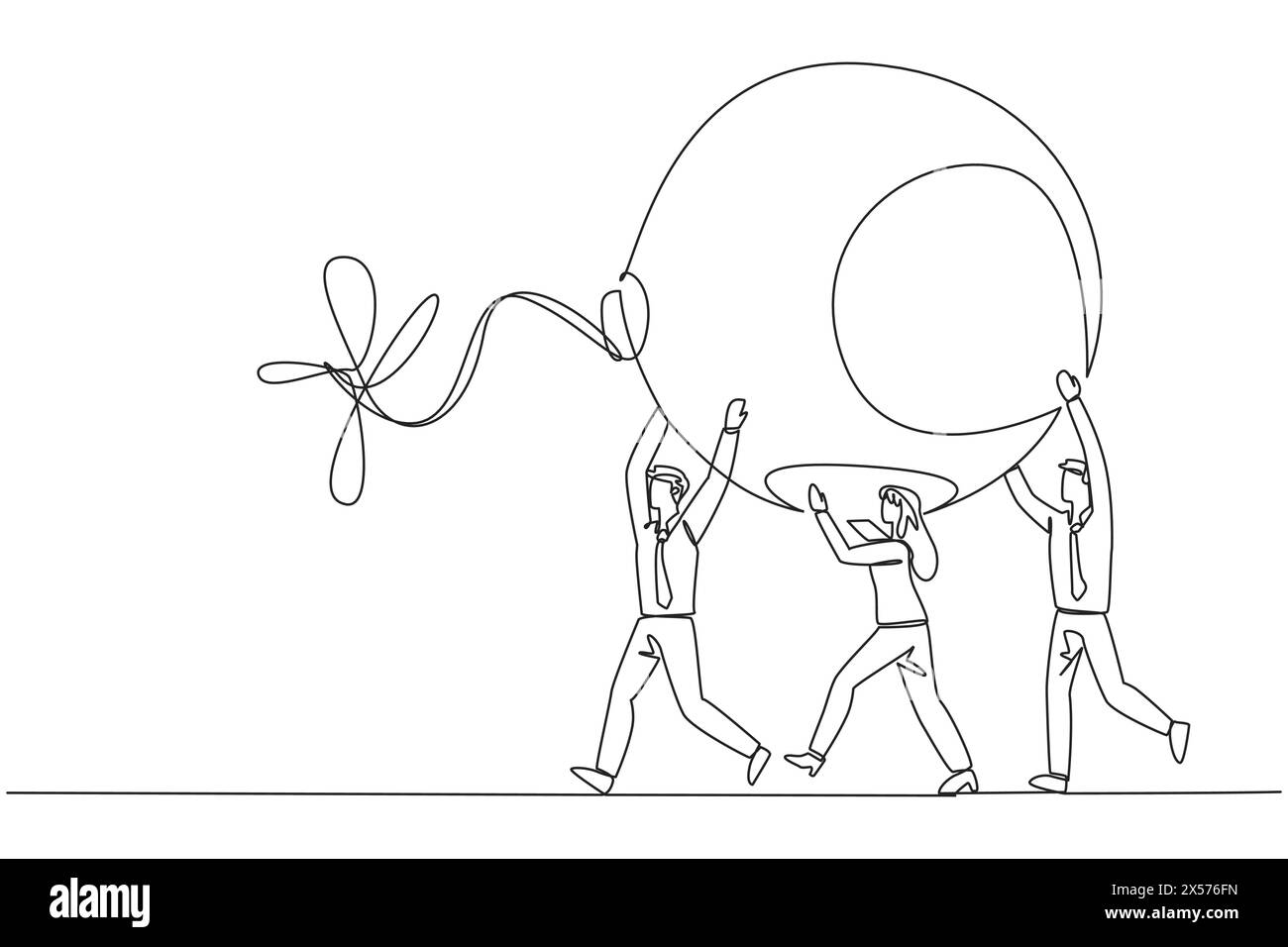 Single one line drawing a group of businessmen and businesswomen work ...