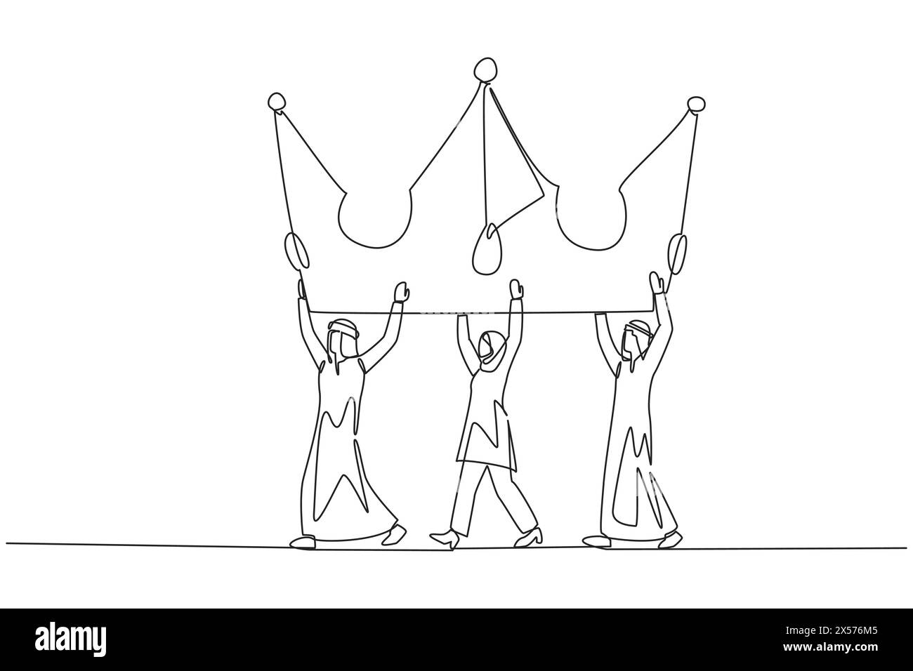 Continuous one line drawing a group of Arab businessmen and Arab ...