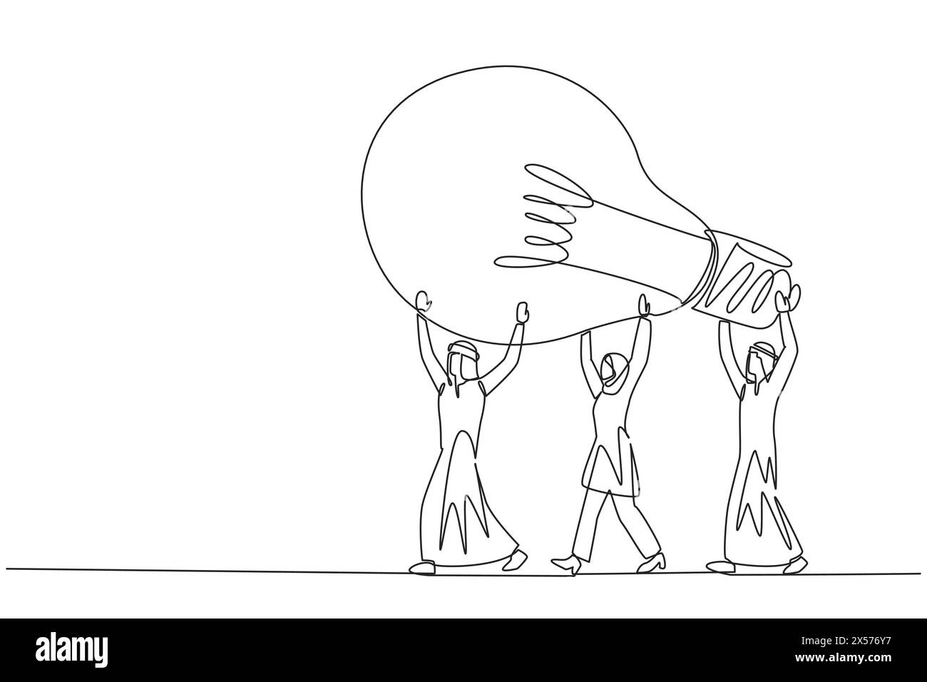 Single continuous line drawing a group of Arab businessmen and Arab ...