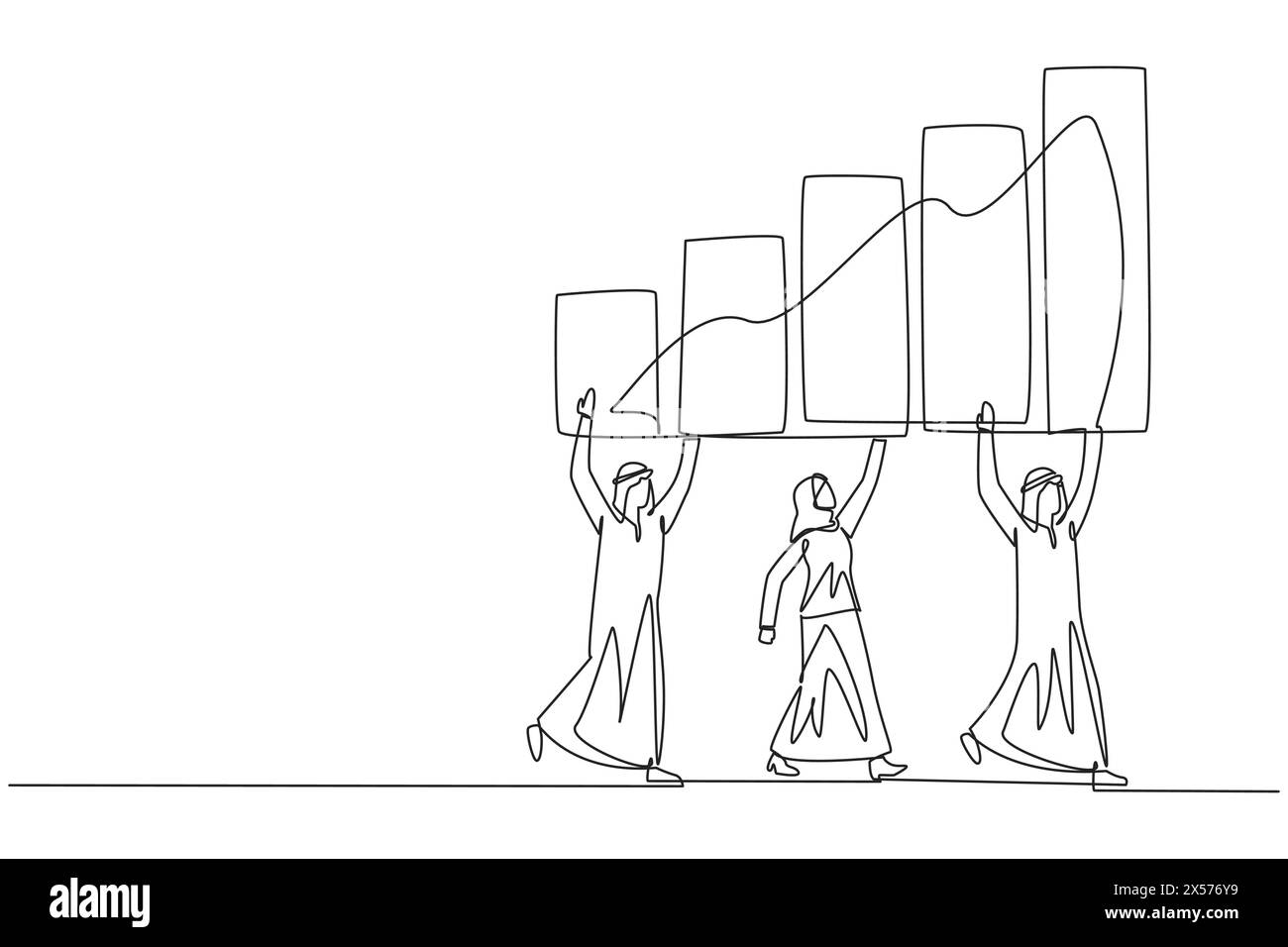 Continuous one line drawing group of Arab businessmen and Arab ...