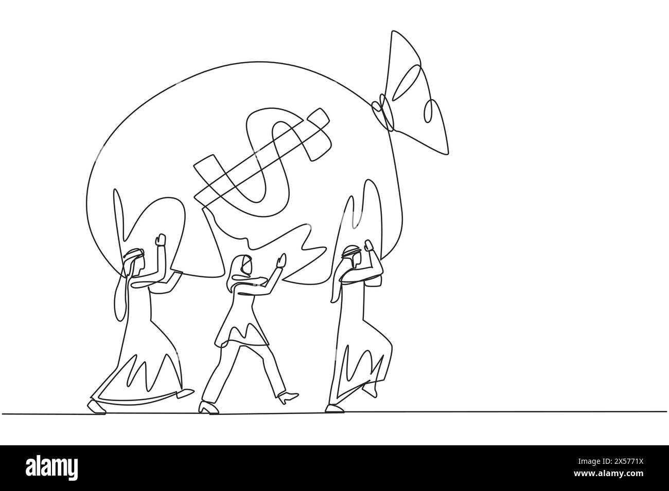 Continuous one line drawing a group of Arab businessmen and Arab ...