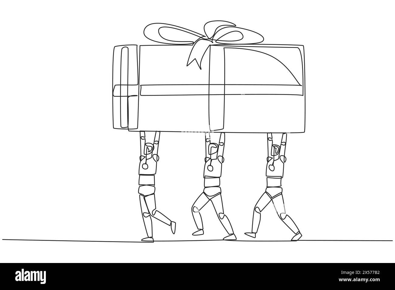 Continuous one line drawing group of robots work together to carrying ...