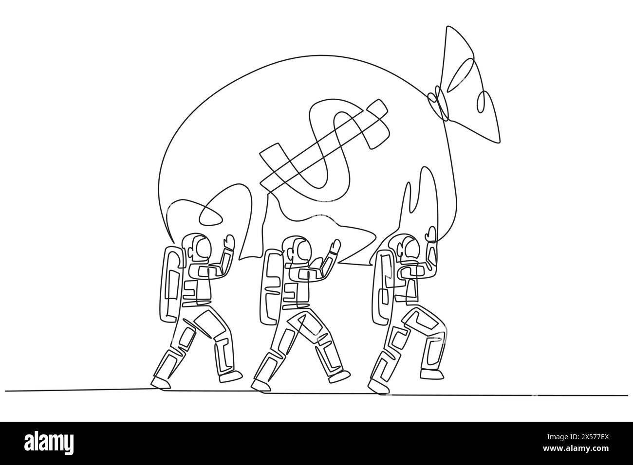Single continuous line drawing a group of astronauts work together to ...