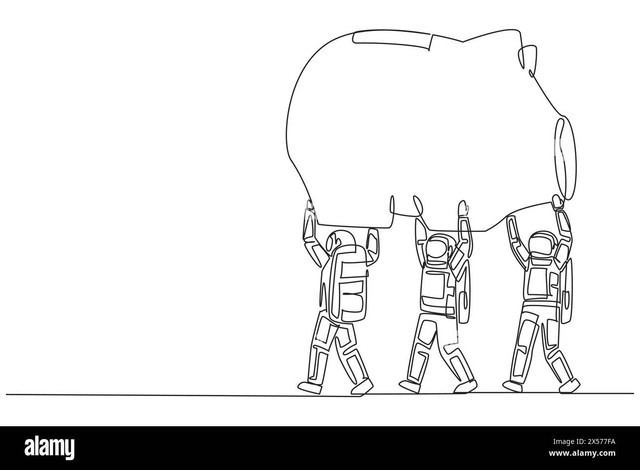 Single one line drawing a group of astronauts work together carrying a ...