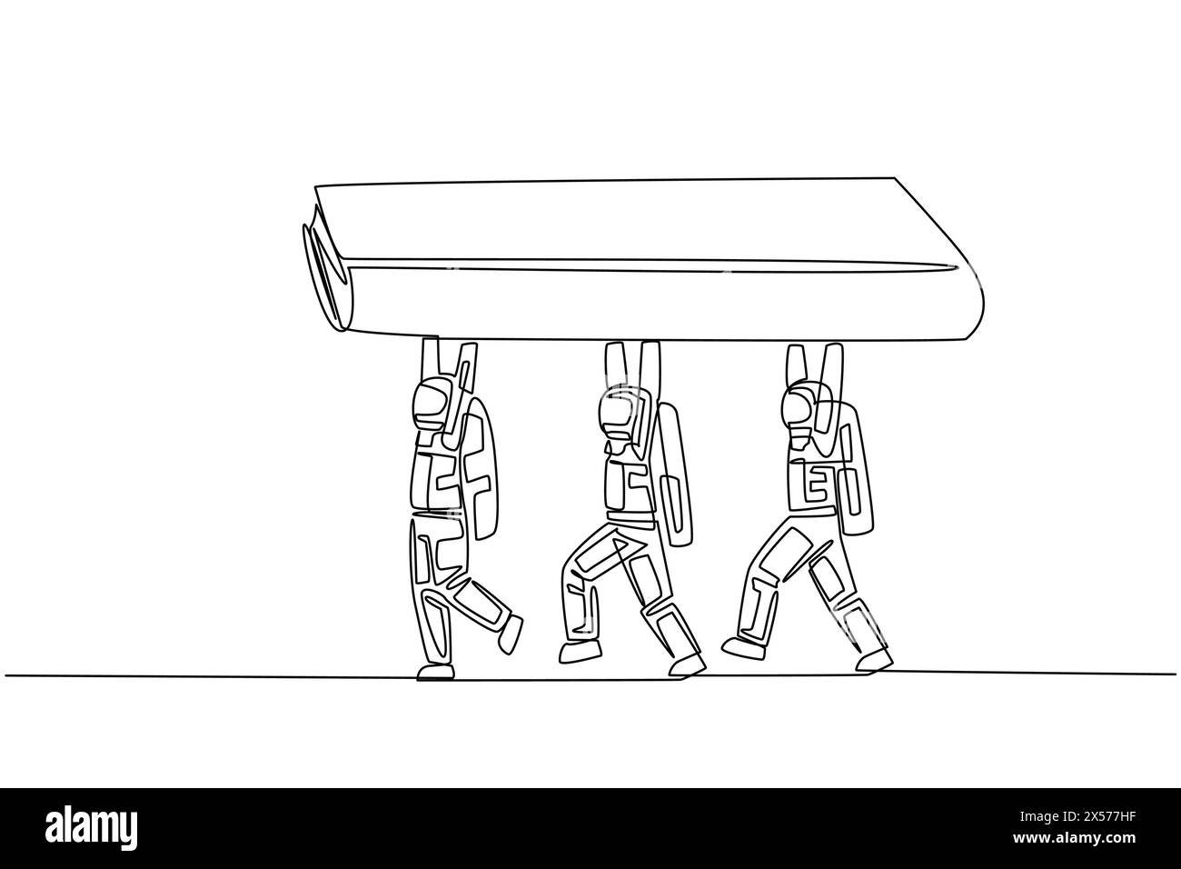 Continuous one line drawing a group of astronauts work together ...