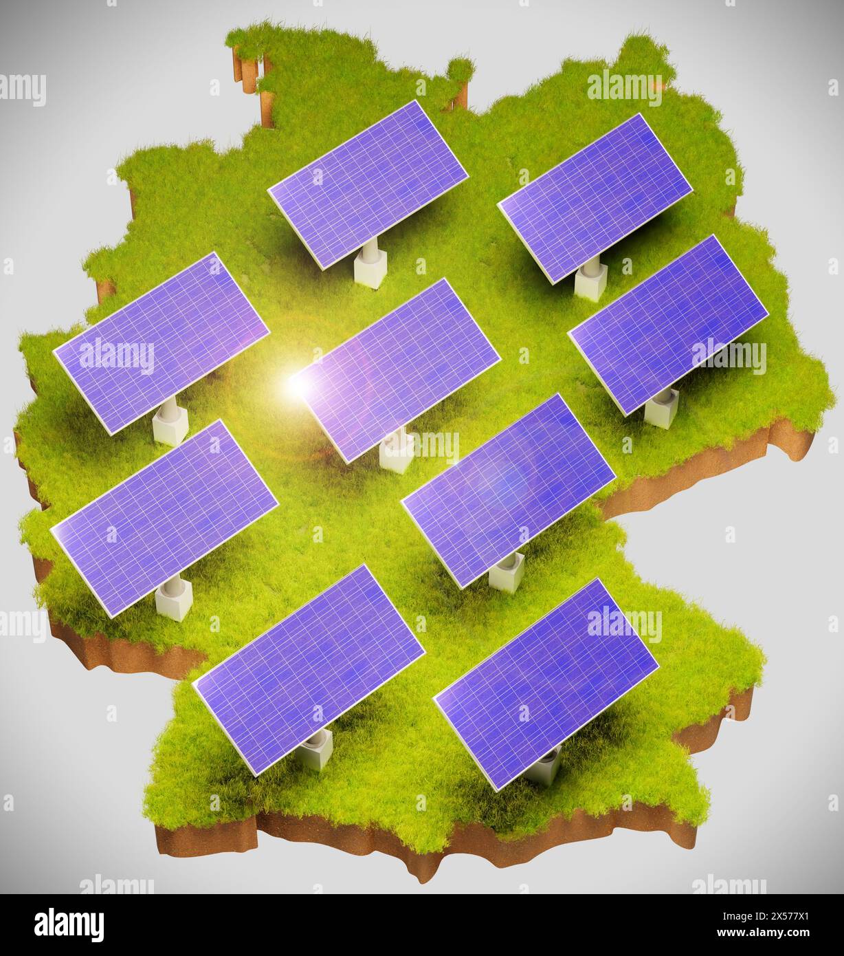 Renewable Energy with solar panels in Germany concept. Grass area with ...