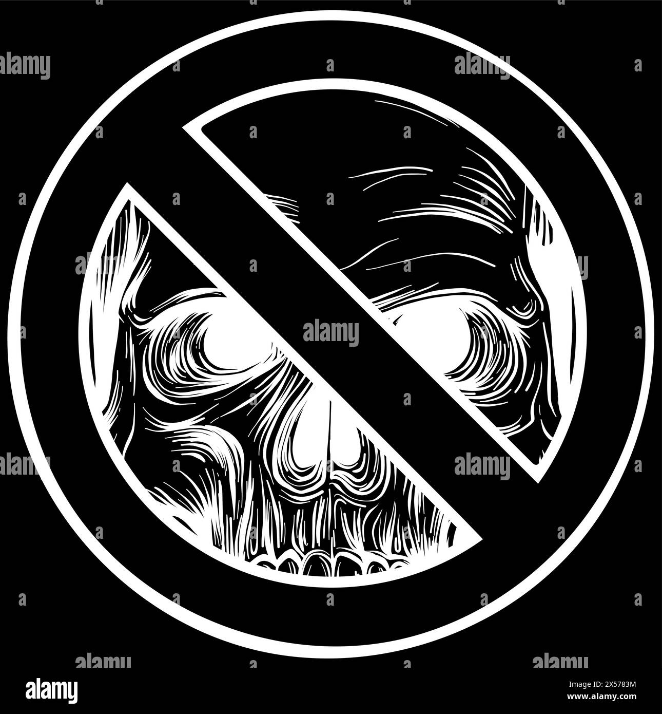 Stop or ban red round sign with skull icon. Vector illustration ...
