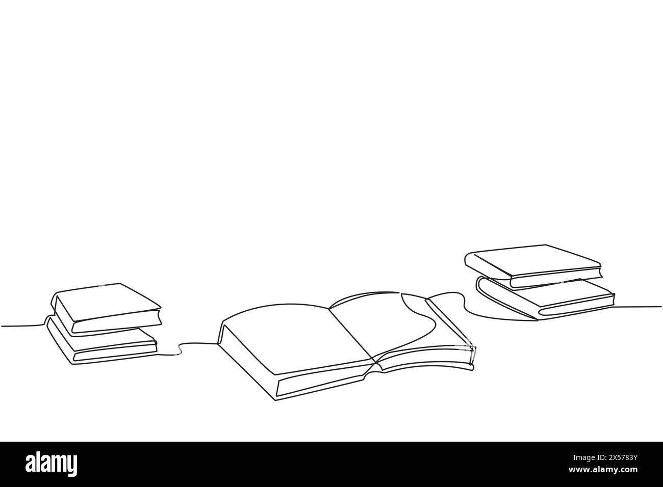 Single one line drawing books are scattered and open during the ...