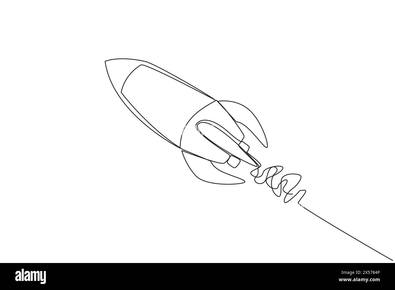 Single continuous line drawing flying rocket. A rocket that has taken ...