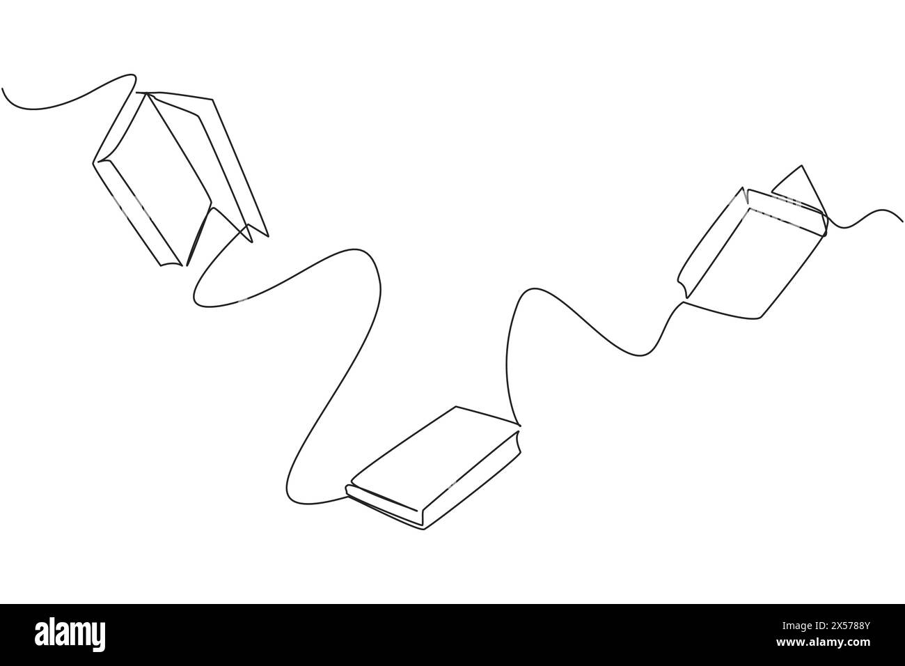 Single continuous line drawing books floating in space. Scientists ...