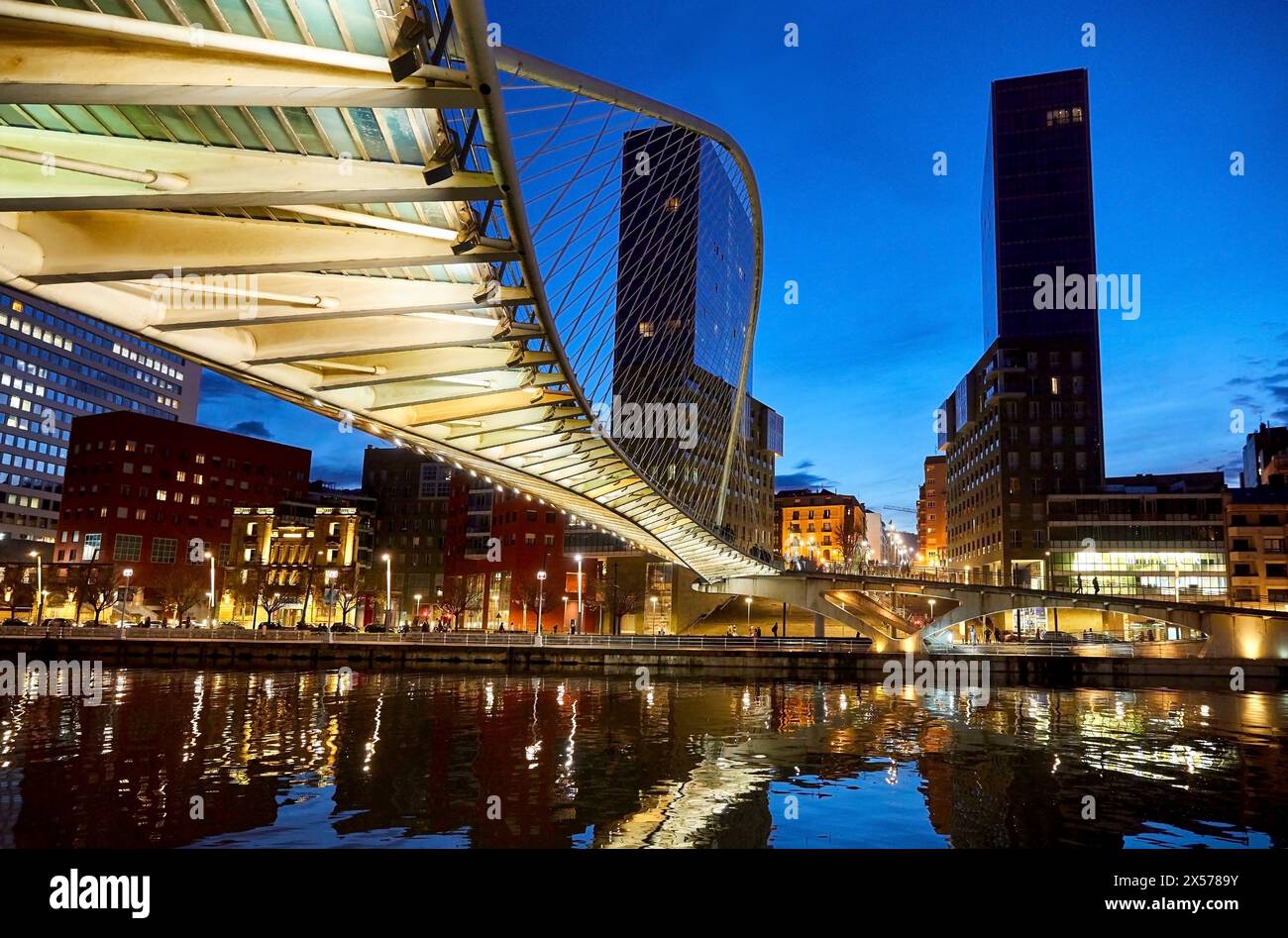 Zubizuri bridge by Santiago Calatrava and Isozaki Atea Towers, Bilbao ...