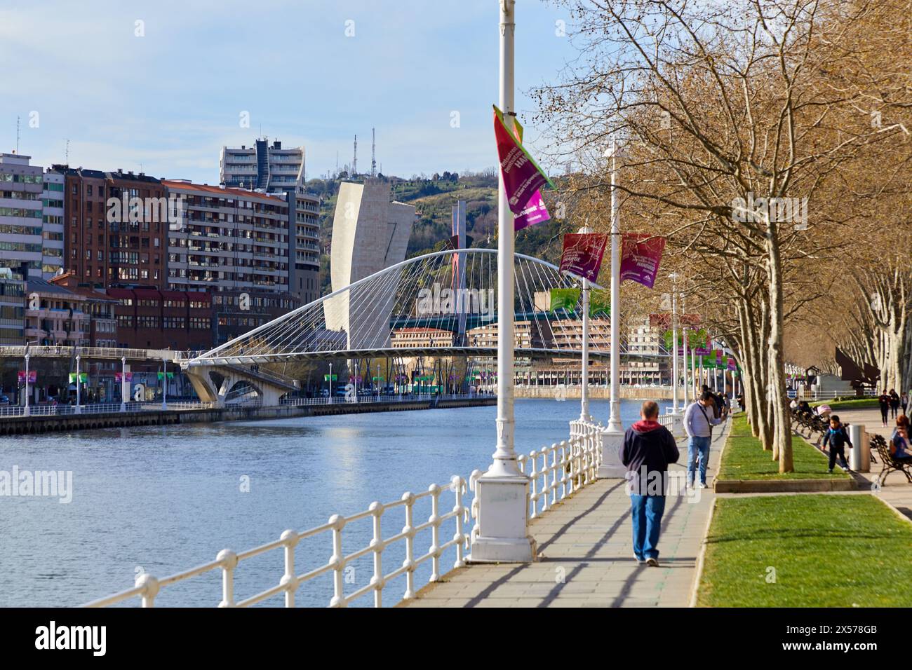 Paseo Campo Volantin, Puente Zubizuri bridge, Ria del Nervión River ...