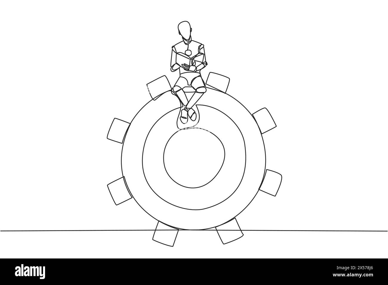 Single continuous line drawing robot artificial intelligence sitting on ...