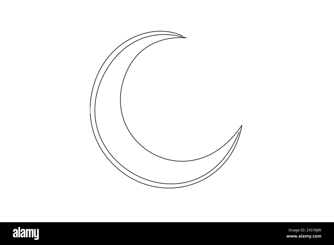 Single continuous line drawing the crescent moon is clearly visible and ...