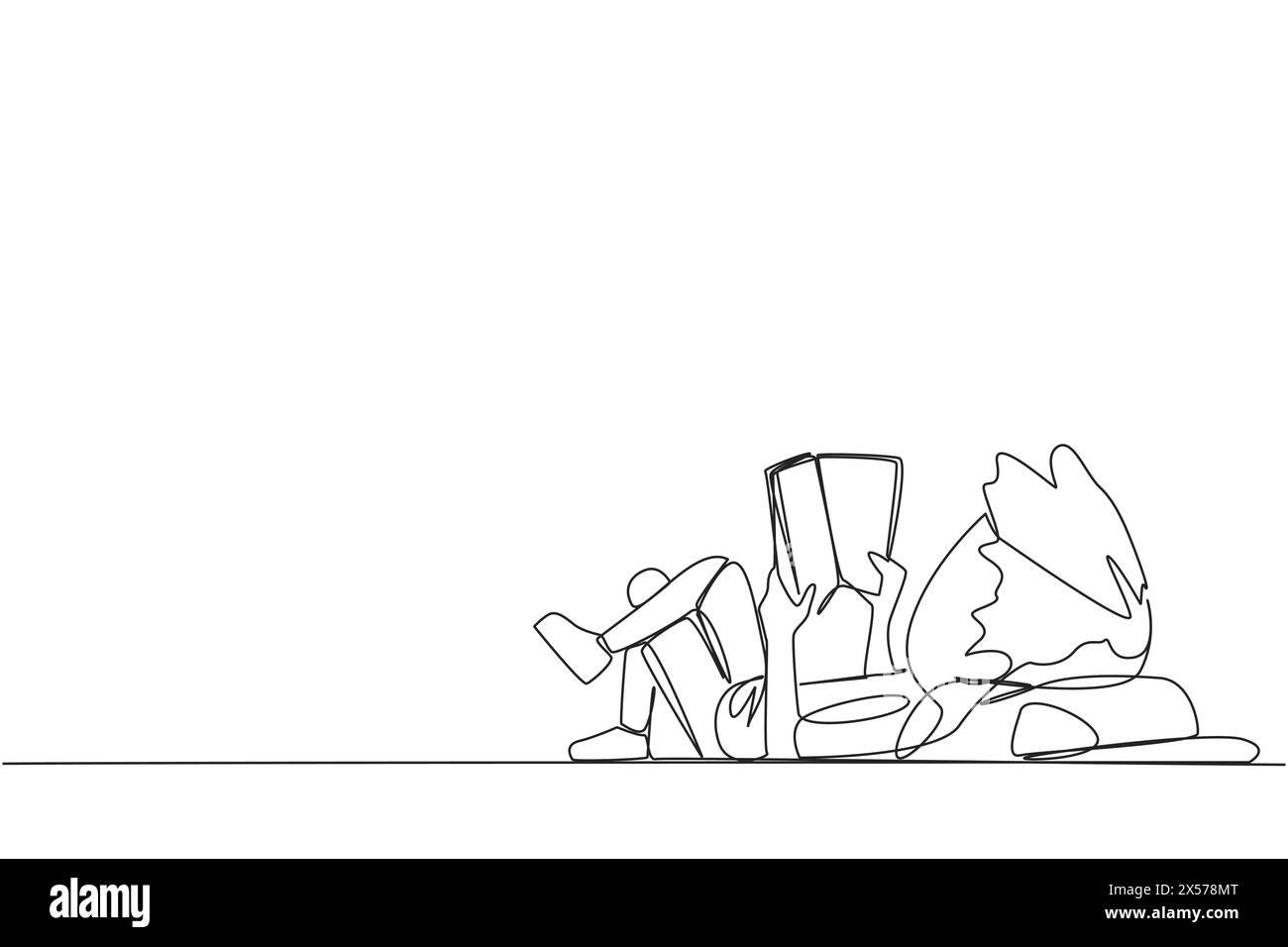 Single continuous line drawing boy lying on back reading book. Reading favorite comic. Big fan ...