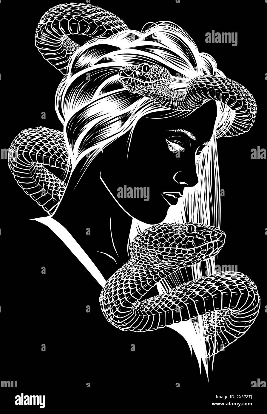 white silhouette of head girl and snake Stock Vector Image & Art - Alamy