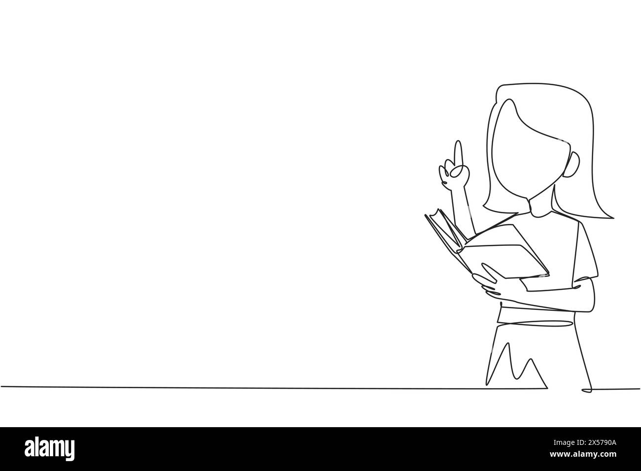 Single continuous line drawing girl standing reading a book. Gesture ...