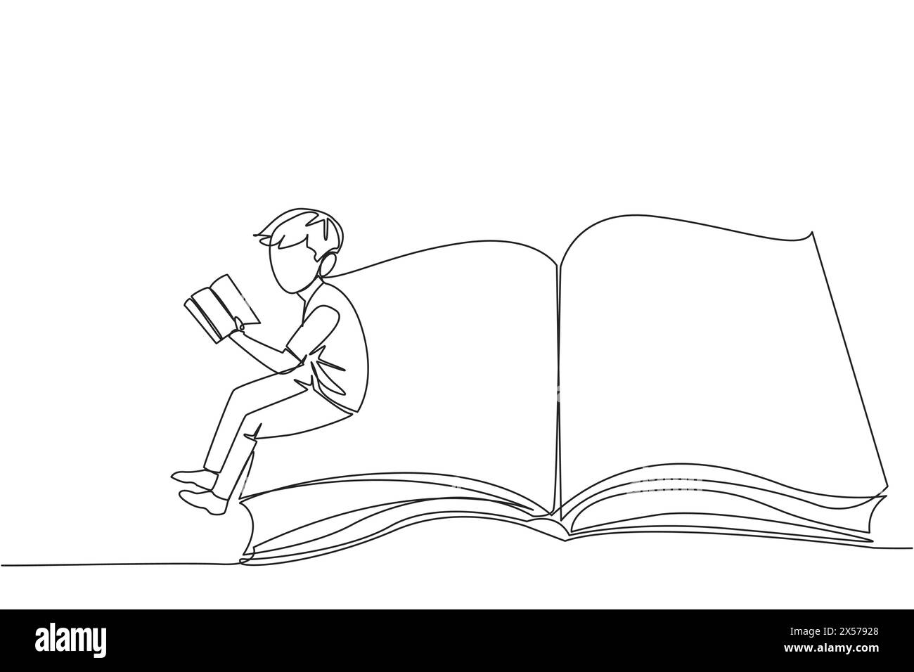 Continuous one line drawing serious man sitting on the edge of a large ...