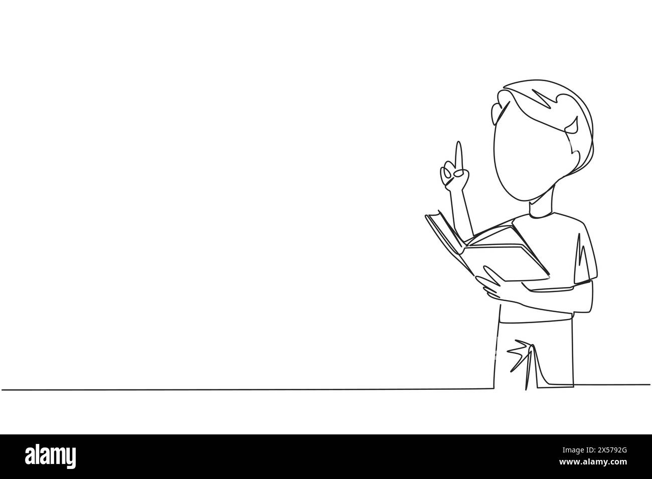 Single continuous line drawing boy standing reading a book. Gesture ...